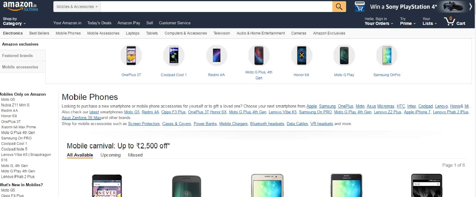 Mobile Carnival: Amazon India offers discounts up to Rs 2,500 on ...