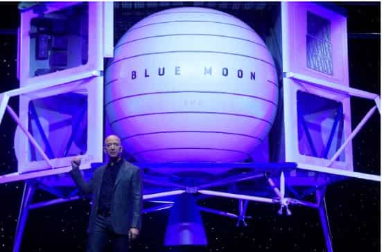 Amazon CEO Jeff Bezos unveils a mockup of a lunar lander spacecraft