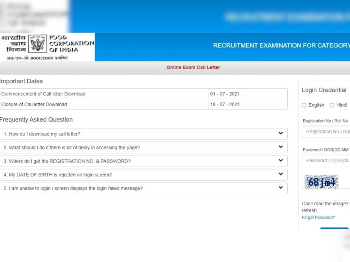 FCI AGM Admit Card 2021: Released! DOWNLOAD from www.recruitmentfci.in ...