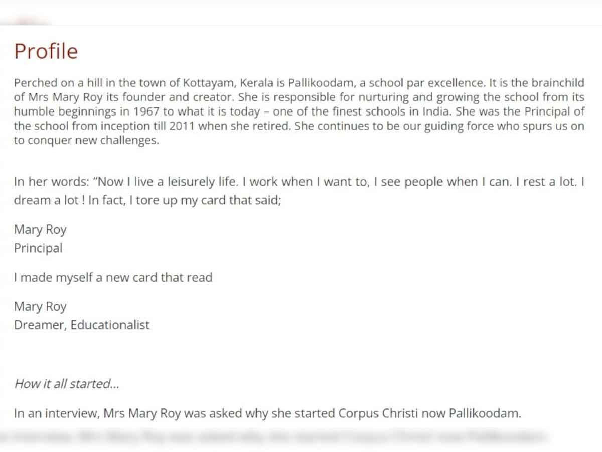 Mary Roy, noted educationist and social worker, passes away | Zee Business