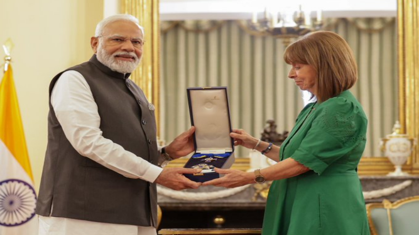 Pm Modi Conferred With The Grand Cross Of The Order Of Honour By Greek President Katerina N