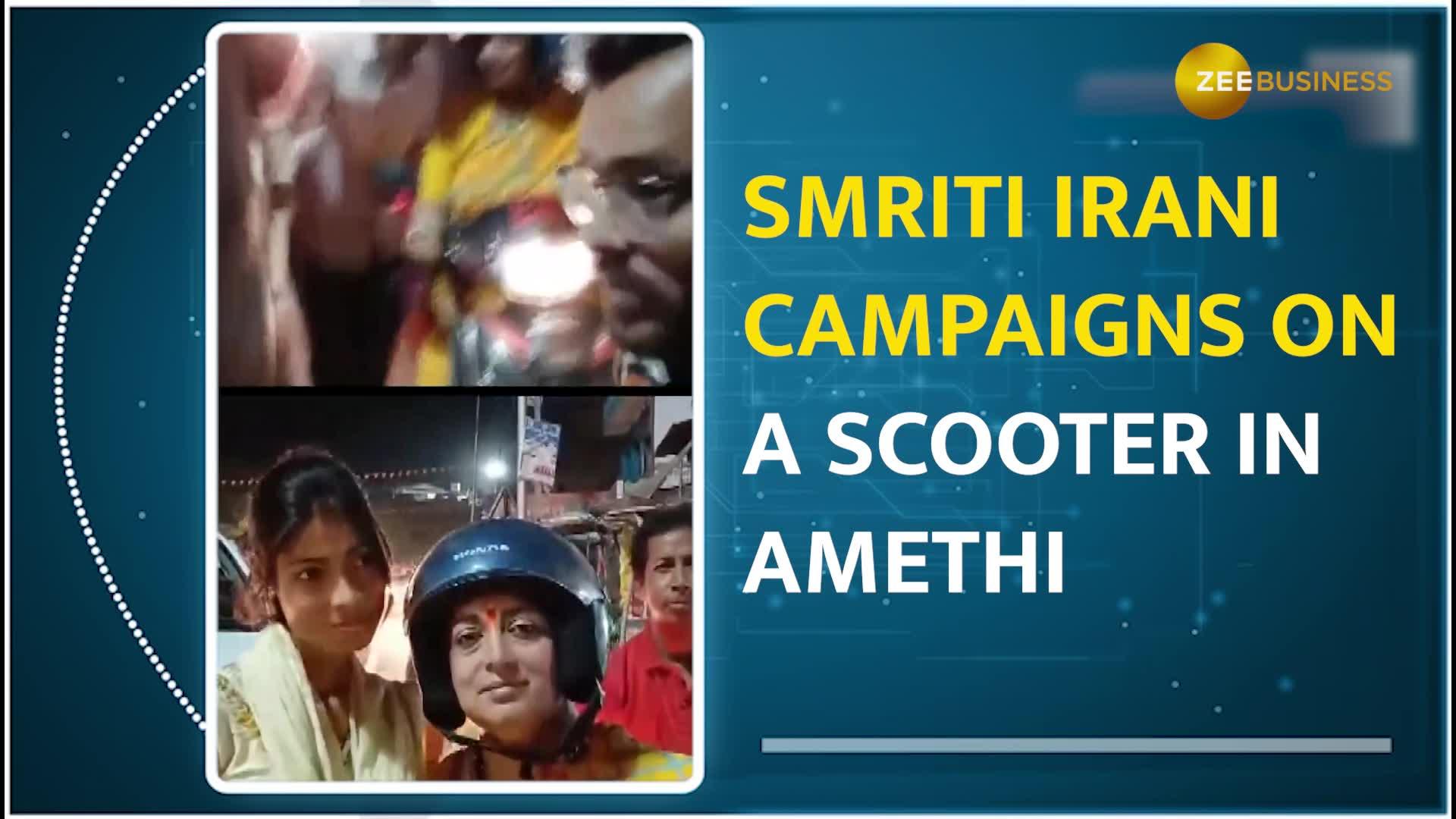BJP's Smriti Irani Engages with Amethi Locals, Rides Scooter in Election Campaign | Zee Business