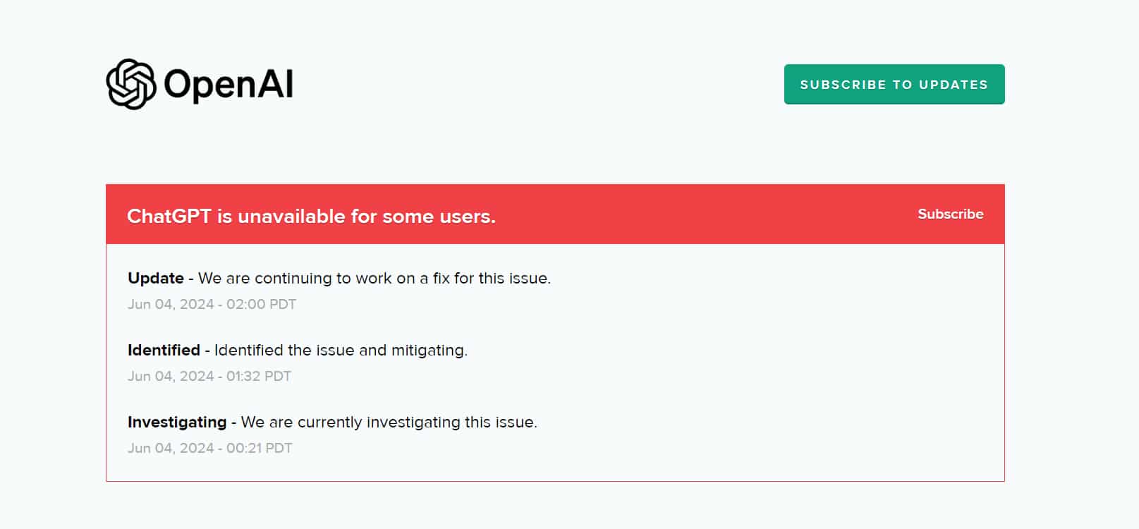 ChatGPT down globally, OpenAI says 'working on a fix'