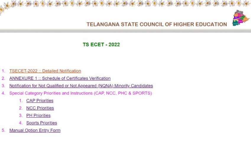 TS ECET Counselling dates 2022 released on tsecet.nic.in: Registration ...